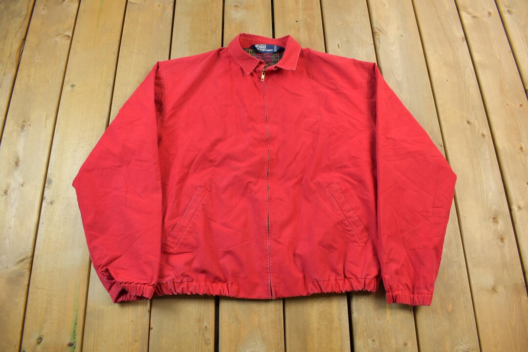 Vintage 1980s Polo Ralph Lauren Blank Red Plaid Lined Harrington Jacket ...