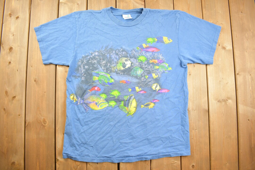 Vintage 1990s Tropical Fish Graphic T-shirt / Vintage Fish Tee / Animal ...