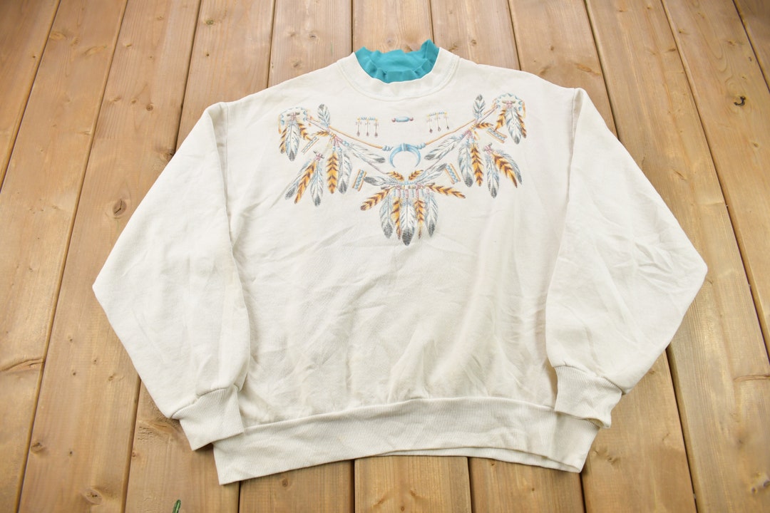 Vintage 1990s Feather Theme Crewneck Sweatshirt / 90s Crewneck / Made ...