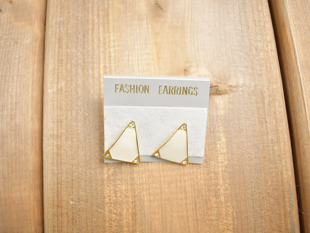 Vintage 1980s Triangular White & Gold Earrings / Costume Jewelry ...