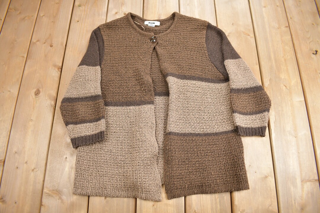 Vintage 1990s Alia Petites Woman's Color Block Cardigan / 1990s Button ...