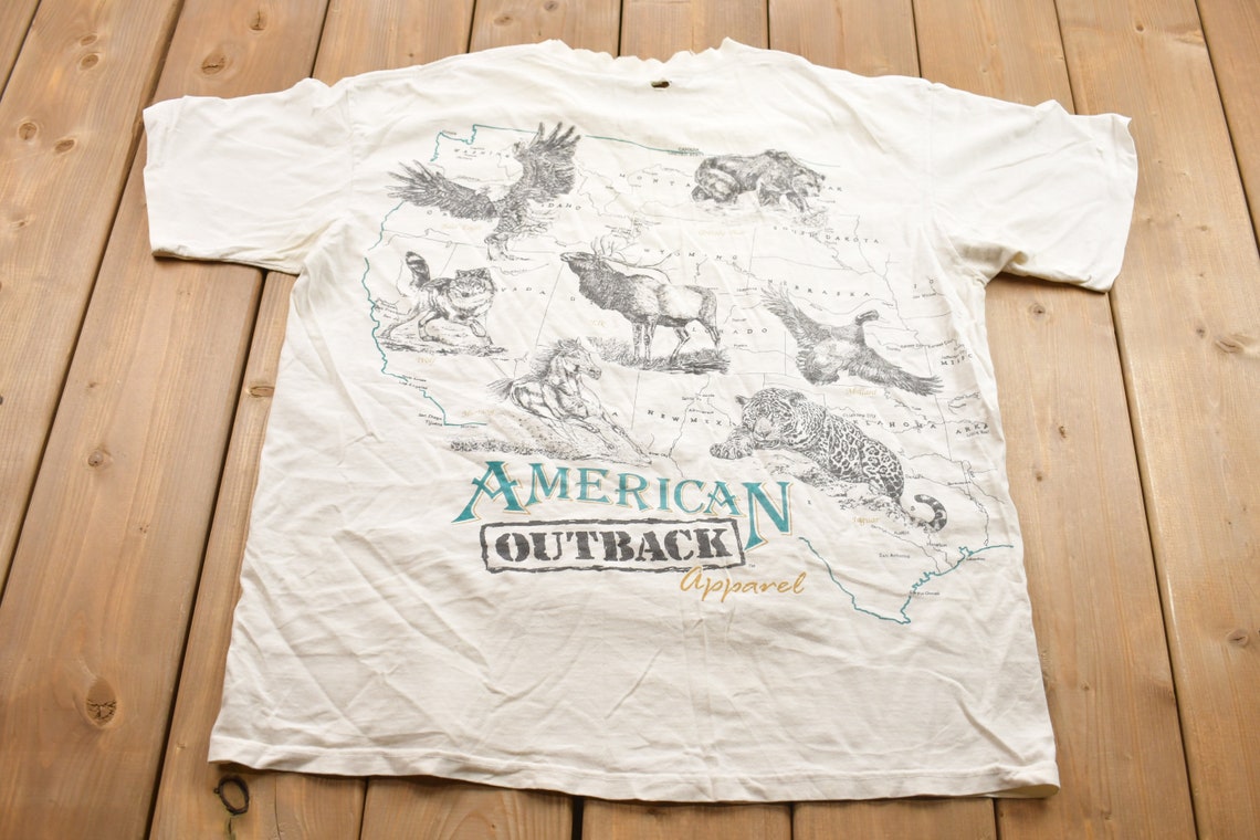 Vintage 1990s American Outback Apparel USA Map Animals Graphic T-shirt ...