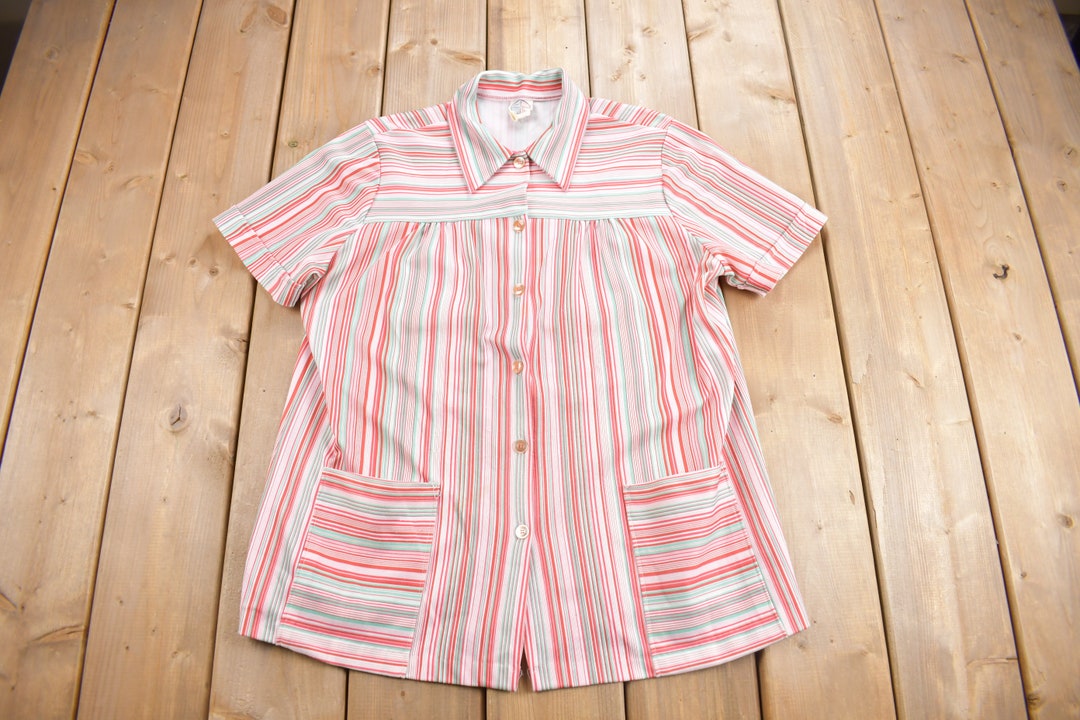 Vintage 1980s Land 'N Sea Striped Button up Shirt / 1980s Button up ...