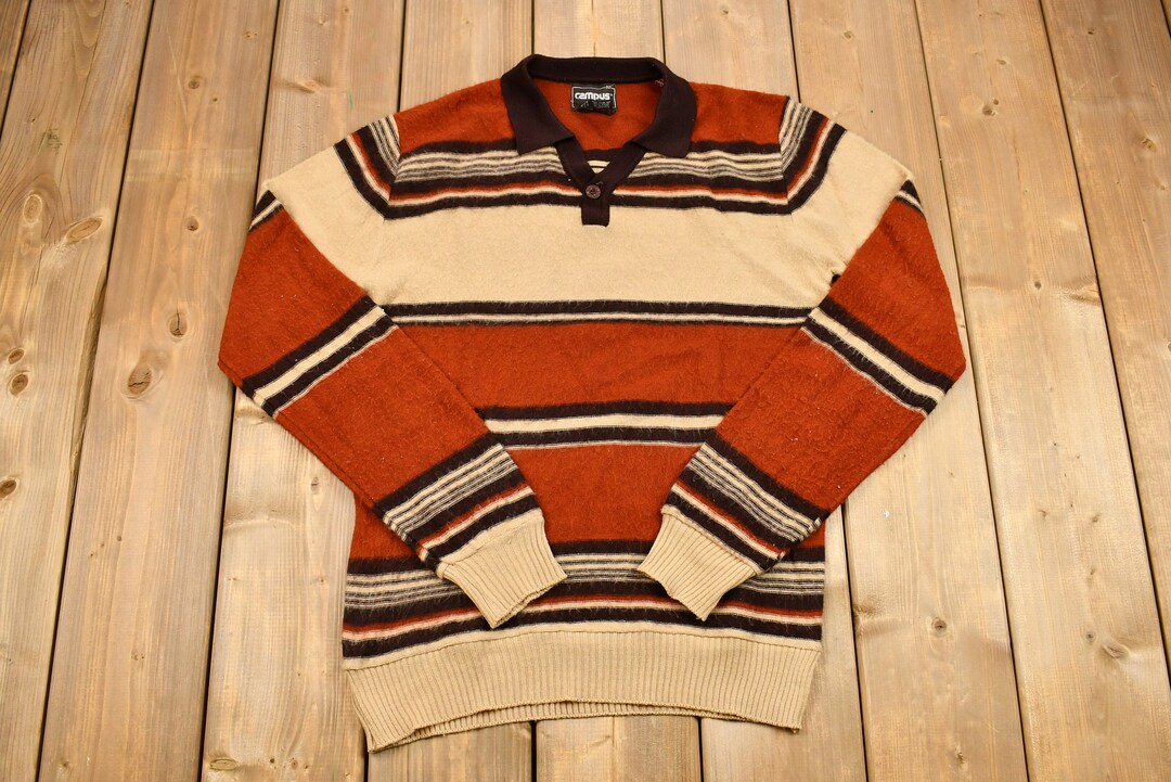 Vintage Early 1980s Campus Color Block Striped Acrylic Sweater / 80s ...