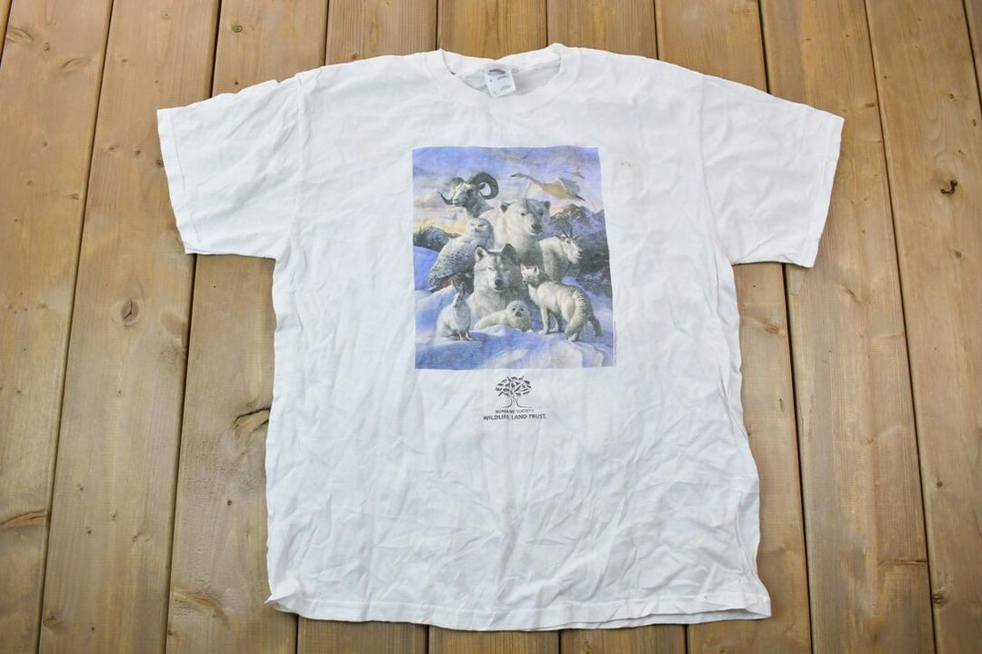Vintage 1990s Humane Society Winter Animal Theme Graphic T-shirt / Made ...