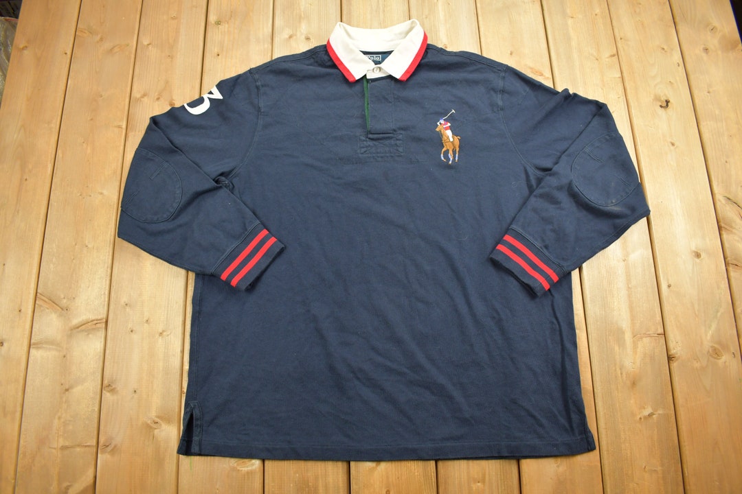 Vintage Navy Ralph Lauren Rugby Polo Shirt / Long Sleeve Polo Shirt ...