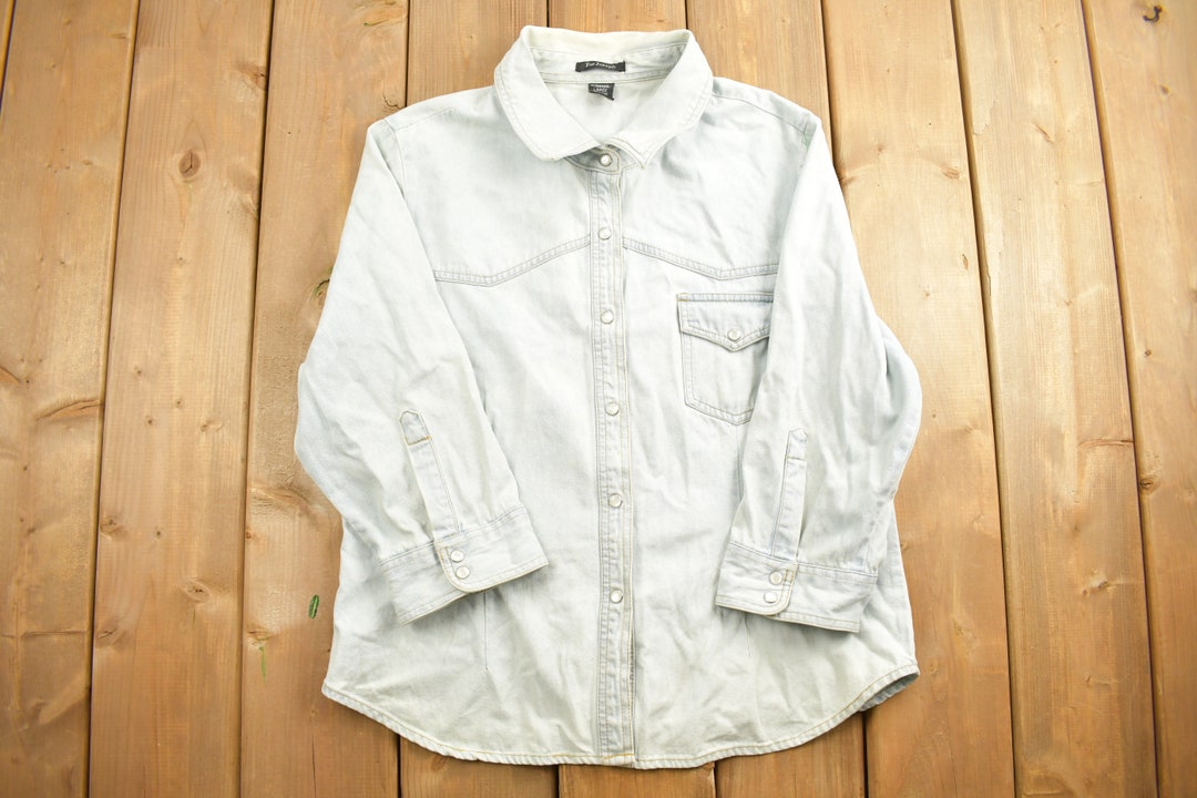 Vintage 1990s for Joseph Light Wash Denim Blank Button up Shirt / 1990s ...