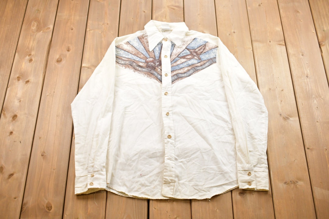 Vintage 1960s Stained Glass Button up Shirt / 1980s Button up / Vintage ...