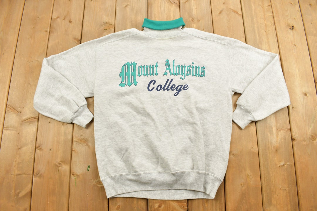Vintage 1990s Mount Aloysius Collegiate Turtle Neck / Print / Grey ...