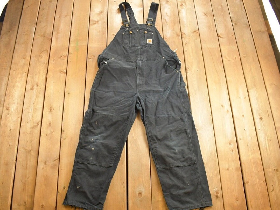 Vintage 1990s Carhartt Black Canvas Double Knee Overalls Size 44 X 32 / Utility Overalls ...