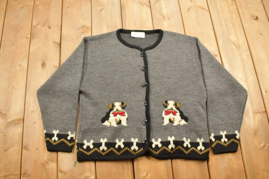 Vintage 1990s Annex Dog Theme Knitted Button up Sweater / Vintage ...