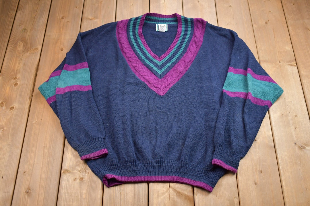 Vintage 1990s Deep V-neck Knitted Sweater / Vintage 90s V-neck ...