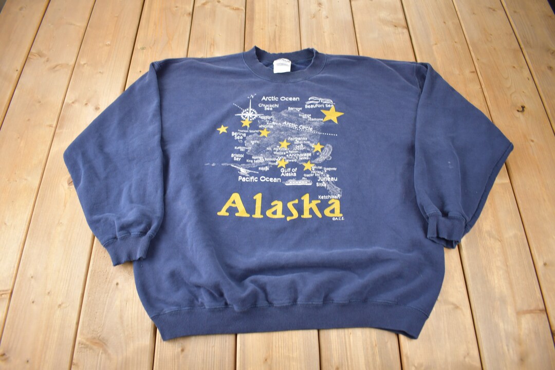 Vintage 1990s Map of Alaska Graphic Souvenir Crewneck Sweatshirt Size ...