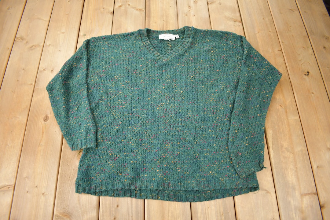 Vintage 1990s United States Sweaters V Neck Knit Sweater Made in USA - Etsy