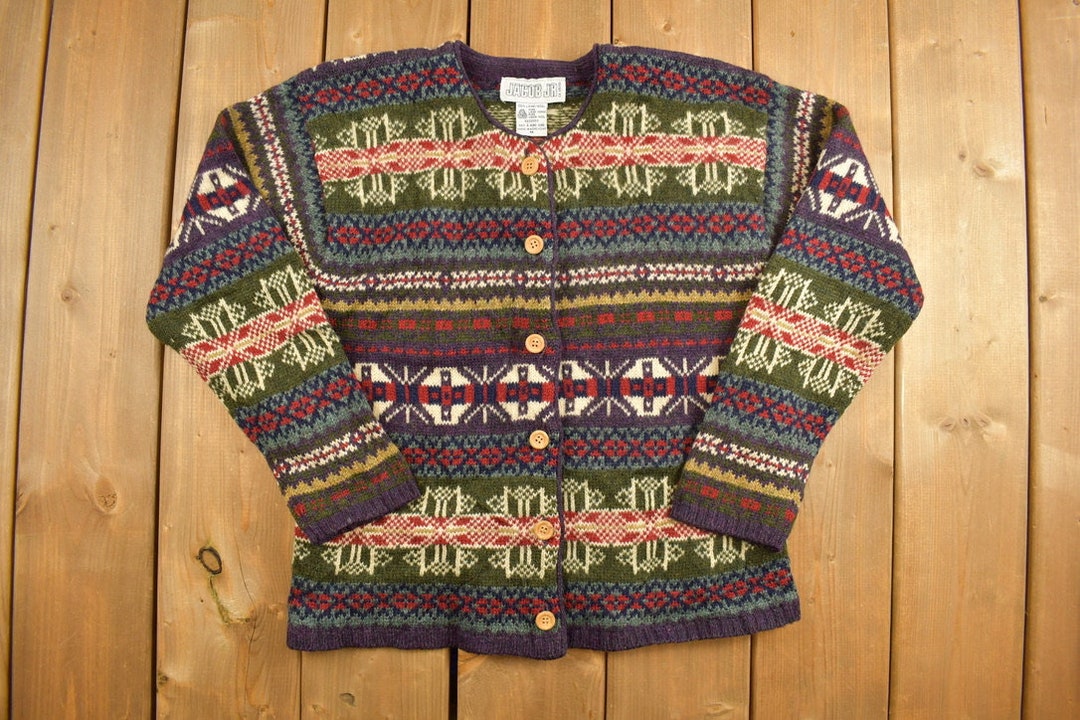 Vintage 1990s Womens Abstract Knitted Wool Sweater / Vintage 90s ...