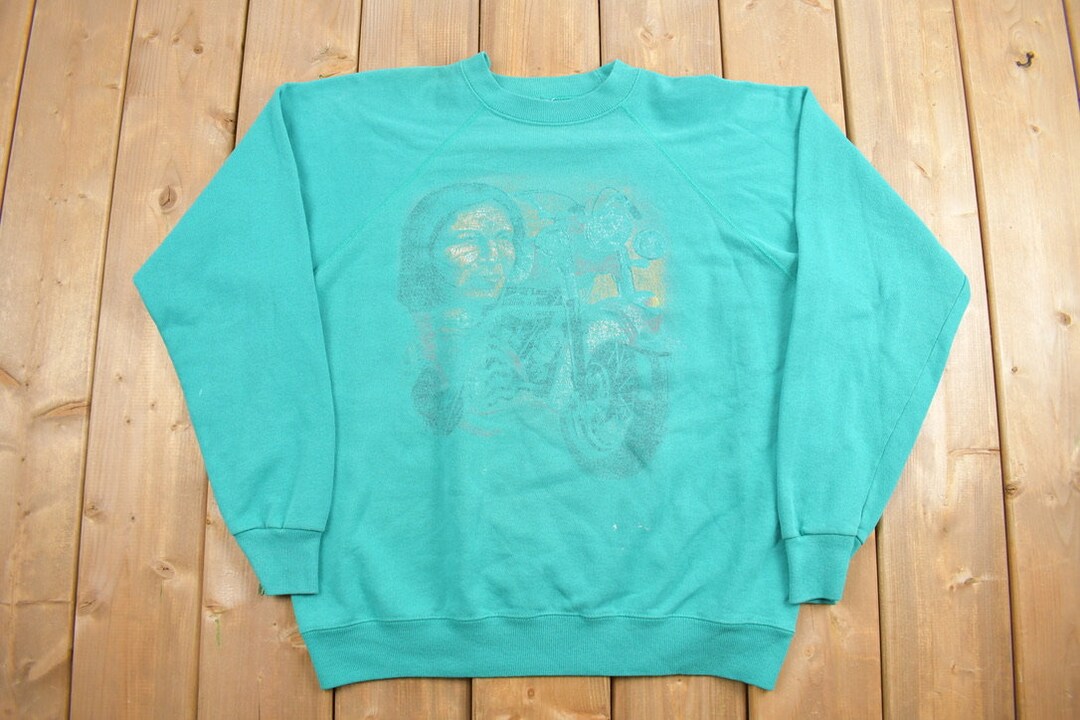 Vintage 1980s Native Motorcycle Graphic Crewneck Sweatshirt / Raglan ...