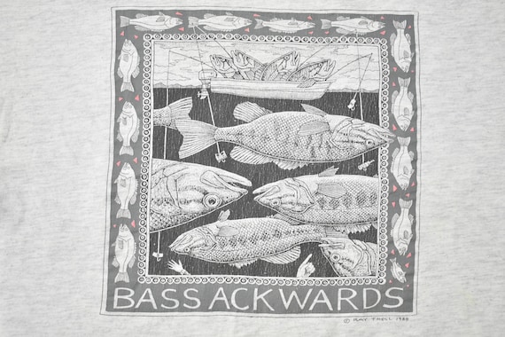 Vintage 1988 Bass Ackwards Fish Ray Troll Graphic T-S… - Gem