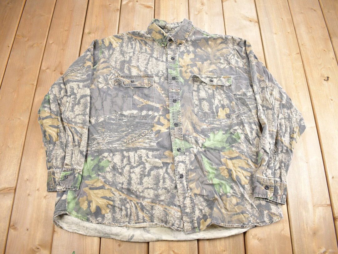 Vintage 1990s Tree Bark Camouflage Button up Shirt / Made in USA ...