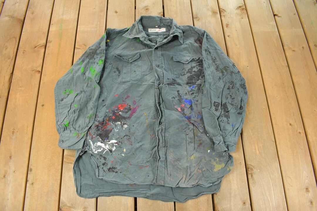 Vintage 1960s Champion Paint Splatter Button up Shirt Men's Large ...