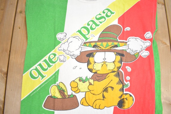 Vintage 1978 Garfield Que Pasa Mexican Flag Beach Shi… - Gem