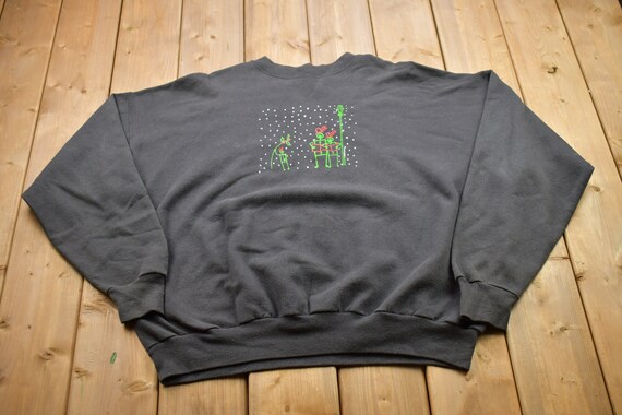 Vintage 1990s Stick Figure Christmas Sweater / 90s Ho… - Gem