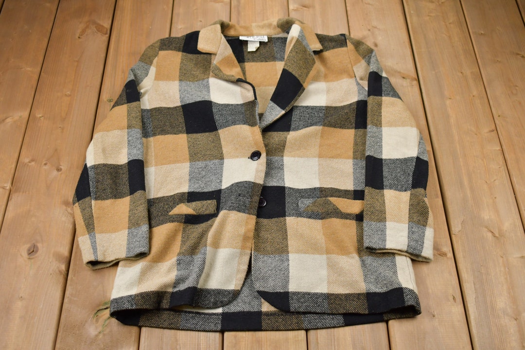 Vintage 1990s Tower Hill Collection Plaid Knitted Jacket / Vintage 90s ...