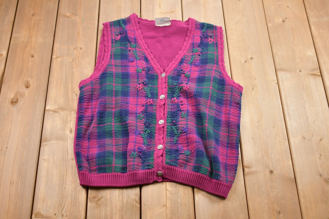 Vintage 1990s Northern Reflections Knit Sweater Vest / 90s Vest / Plaid ...