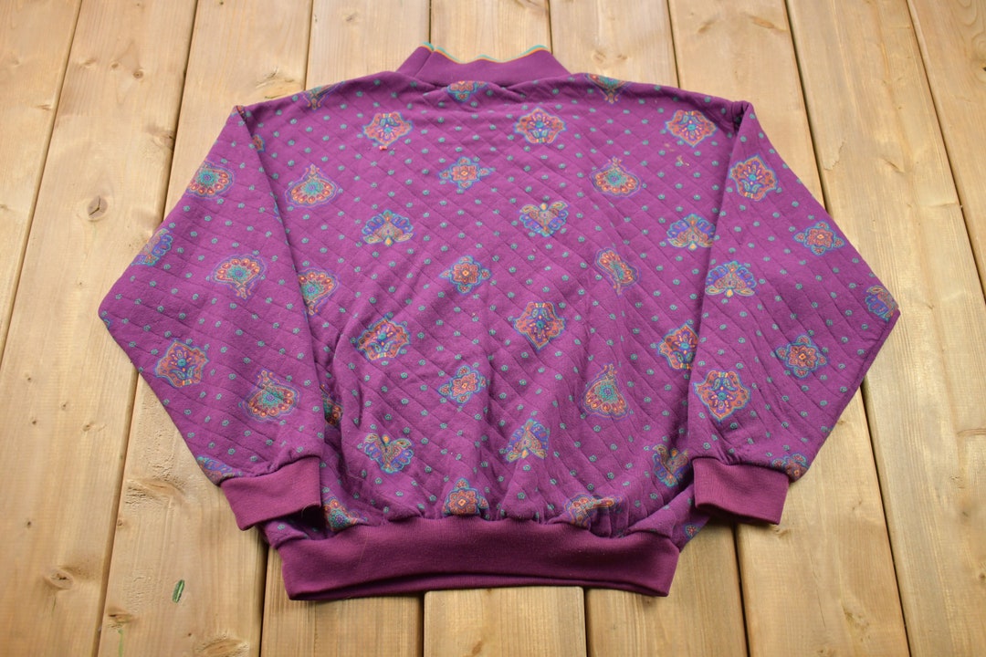 Vintage 1990s Patterned Turtleneck Sweater / 90s Turtleneck / Grandma ...