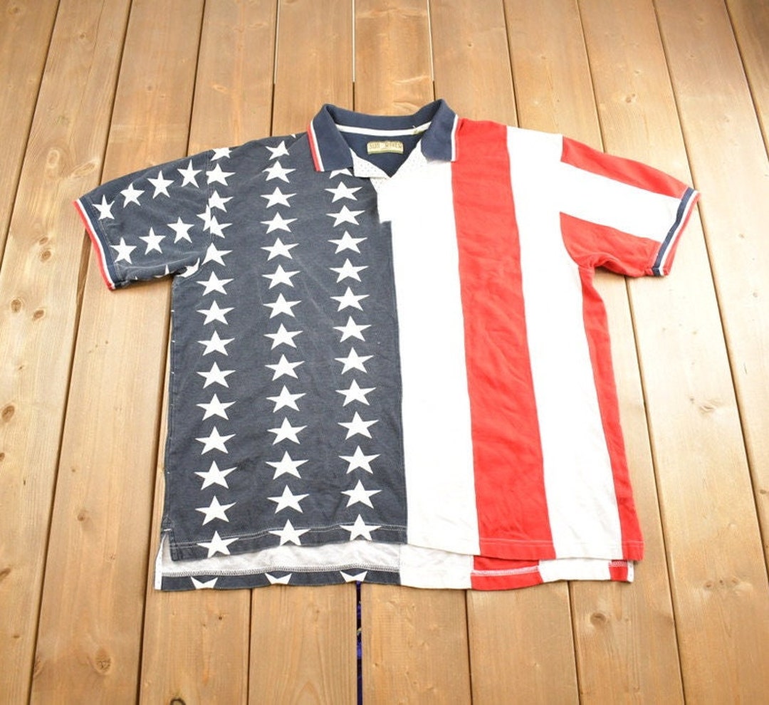 Vintage 1990s Sun River American Flag All Over Print Button up Golf ...
