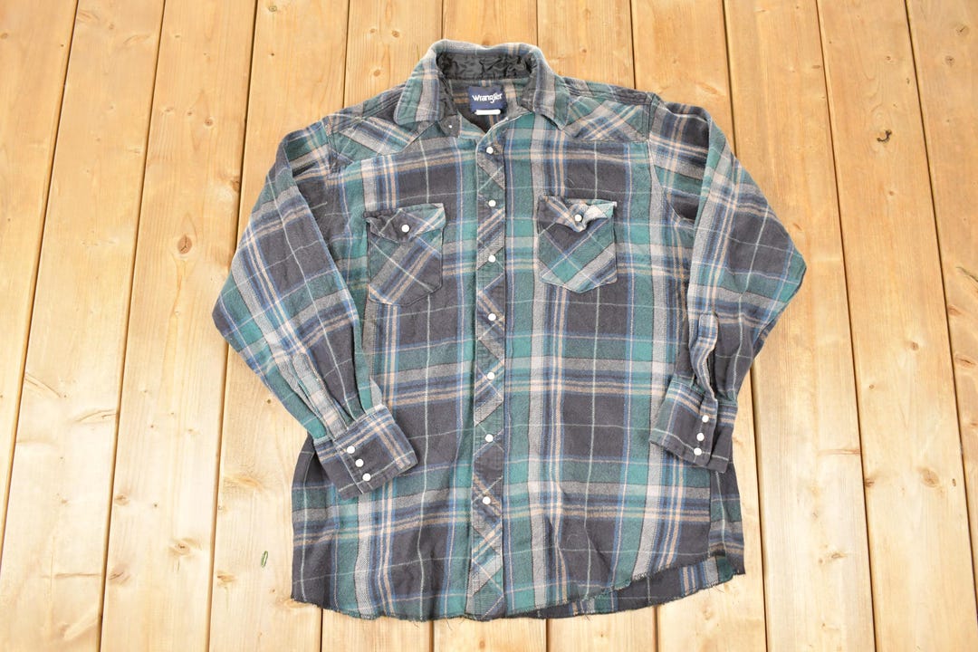 Vintage 1990s Wrangler Plaid Western Style Button up Shirt Men's Large ...