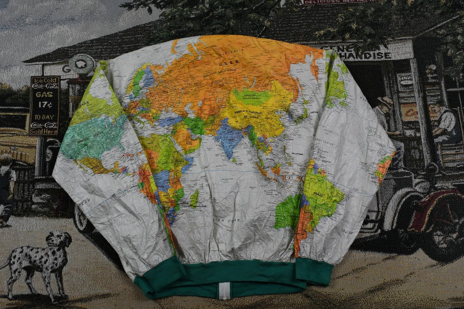Vintage World Map Graphic / 90s Tyvek By DuPont Windbreaker / | Etsy