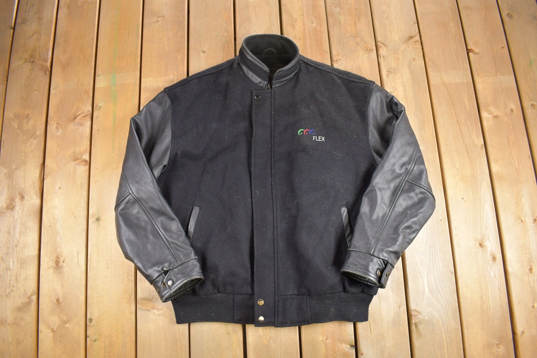 Vintage 1990's Leather Varsity Jacket / Fall Outerwear / Leather Coat ...