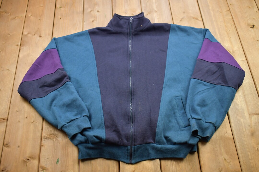 Vintage 1990s Full Zip up Color Block Sweater / Outdoorsman / 90s ...