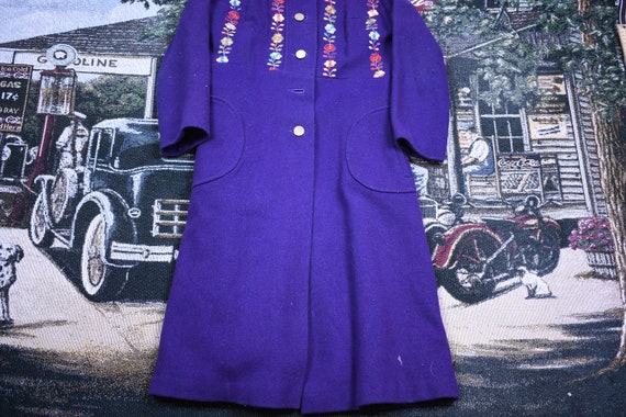 Vintage 1970s Purple Wool Overcoat / Embroidered Flow… - Gem