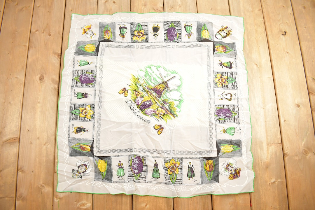 Vintage 1980s Holland Windmill Clogs Flower Print Scarf / Alimex Scarf ...