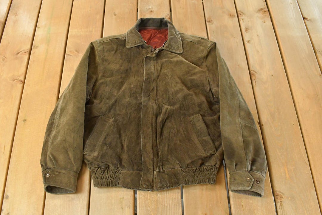 Vintage 1990s Leather Suede Bomber Jacket Men's Small / Brown Leather ...