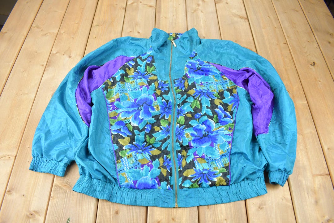 Vintage 1990s Basic Editions Women's Floral Windbreaker Jacket Size ...
