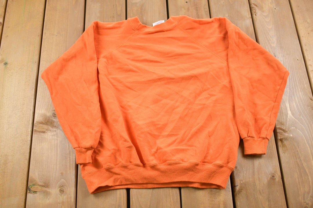 Vintage 1990s Orange Raglan Basic Crewneck Sweatshirt / 90s Crewneck ...