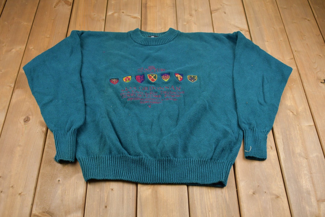 Vintage 1990s Structure Embroidered Knitted Sweater / Vintage 90s ...