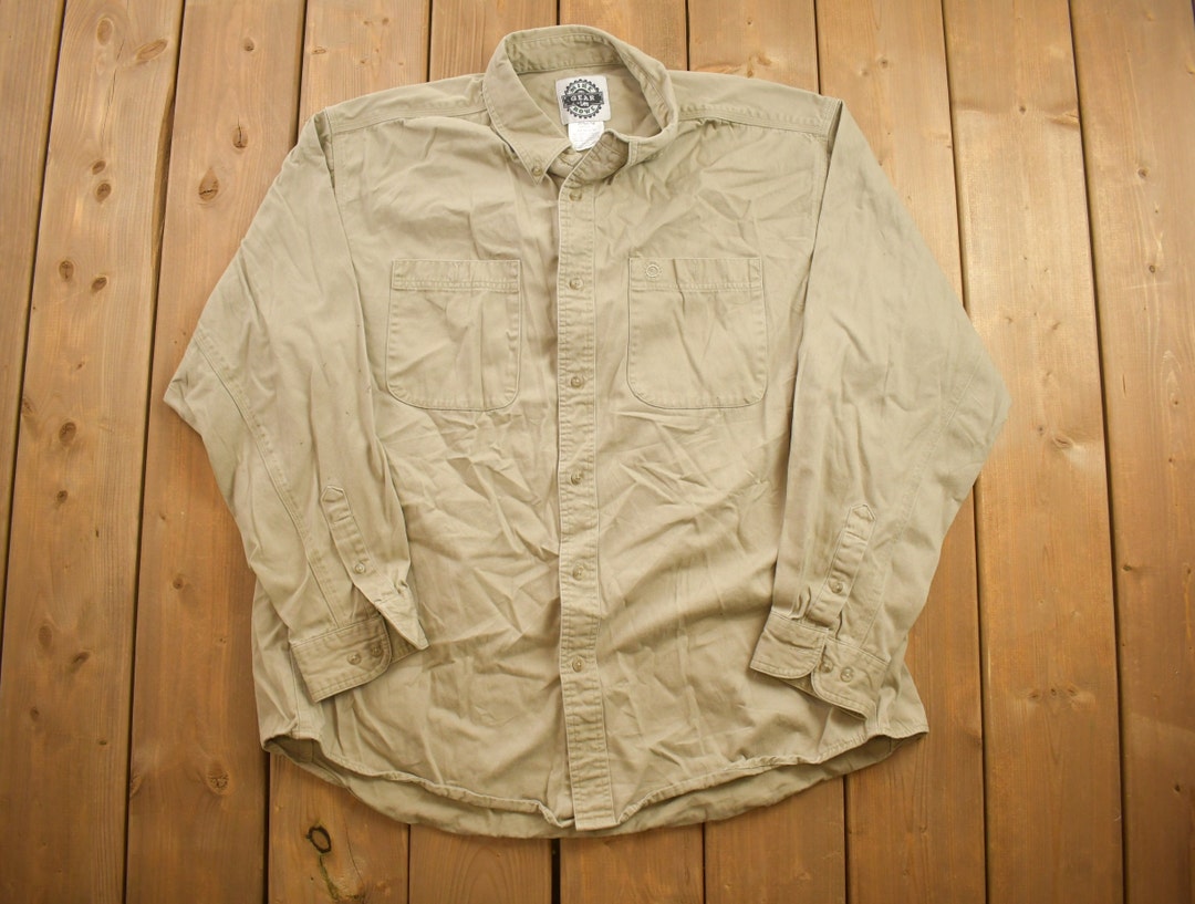 Vintage 1990s Mike Rowe Blank Beige Button up Shirt / 1990s Button up ...