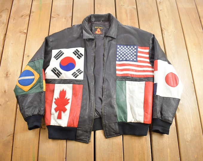 Vintage 1990s Phase 3 World Flags Patchwork Leather Jacket ...
