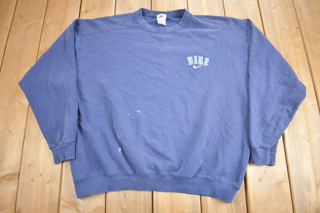 Vintage 1990s Nike Distressed Mini Logo Crewneck Sweatshirt / Vintage ...