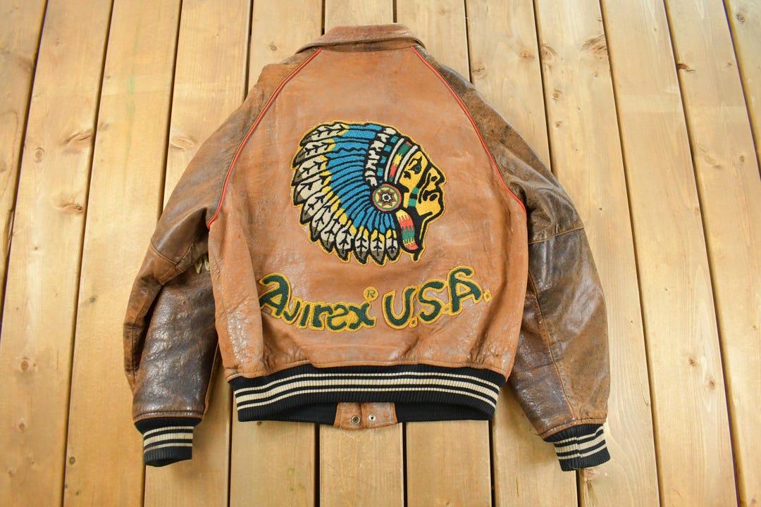 Vintage 1990s Avirex USA Native Tribal Leather Varsity Jacket Men's ...
