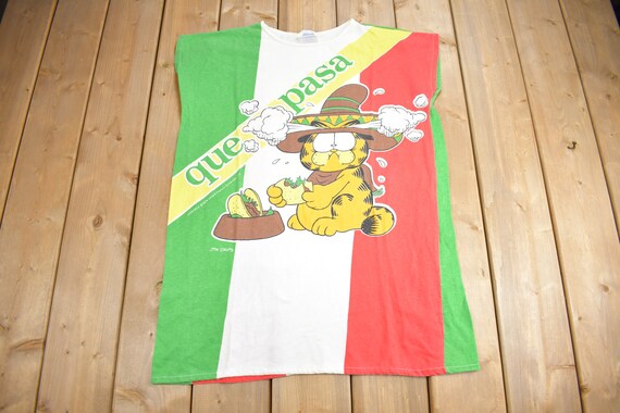 Vintage 1978 Garfield Que Pasa Mexican Flag Beach Shi… - Gem