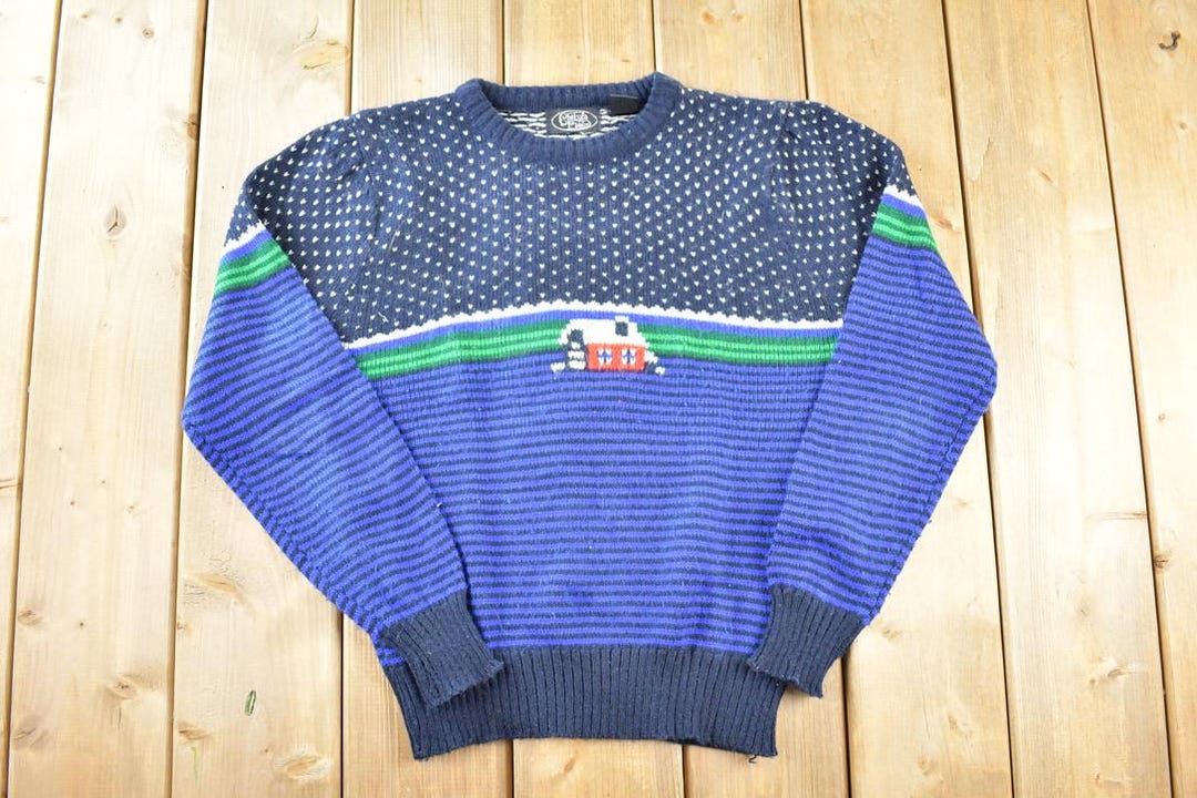 Vintage 1980s Chelsea Place Farm Theme AOP Knit Abstract Pattern ...