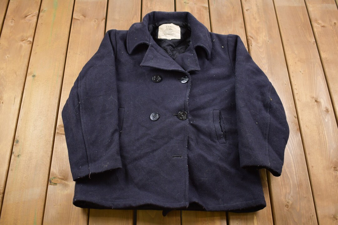 Vintage 1975 USN Naval Wool Double Breasted Jacket / Wool Jacket / 70s ...