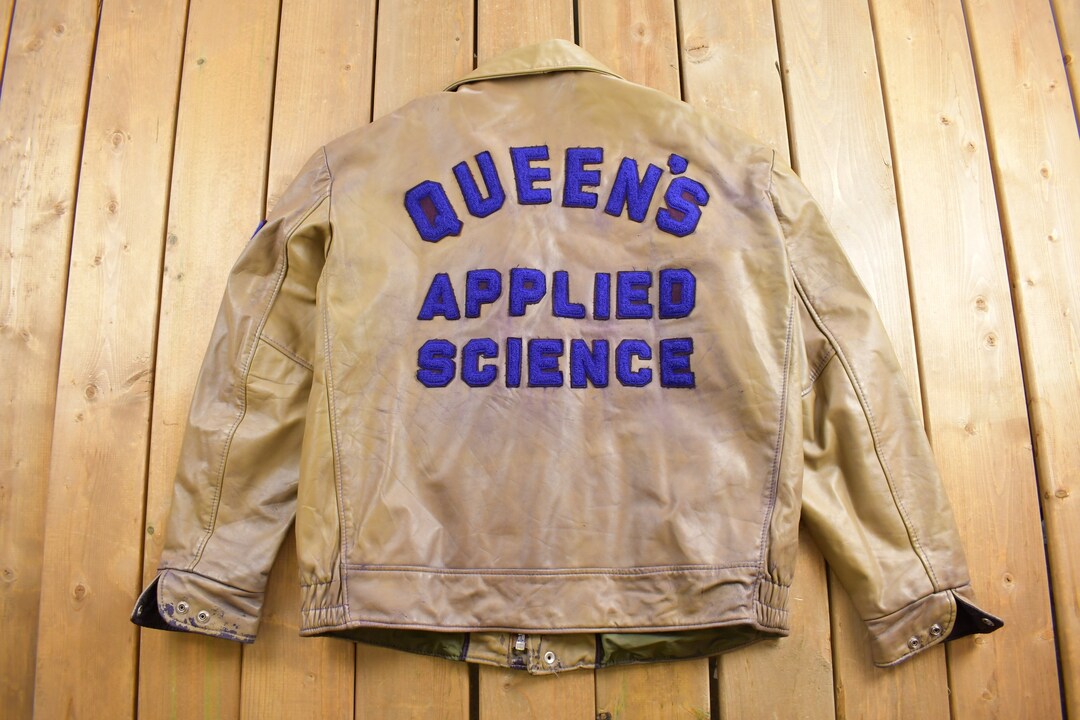 Vintage 1970s Queens Science Leather Jacket / Micheal Grad / Fall ...