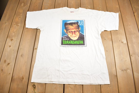 Vintage 1997 Frankenstein USPS Mail Stamp Graphic T-s… - Gem