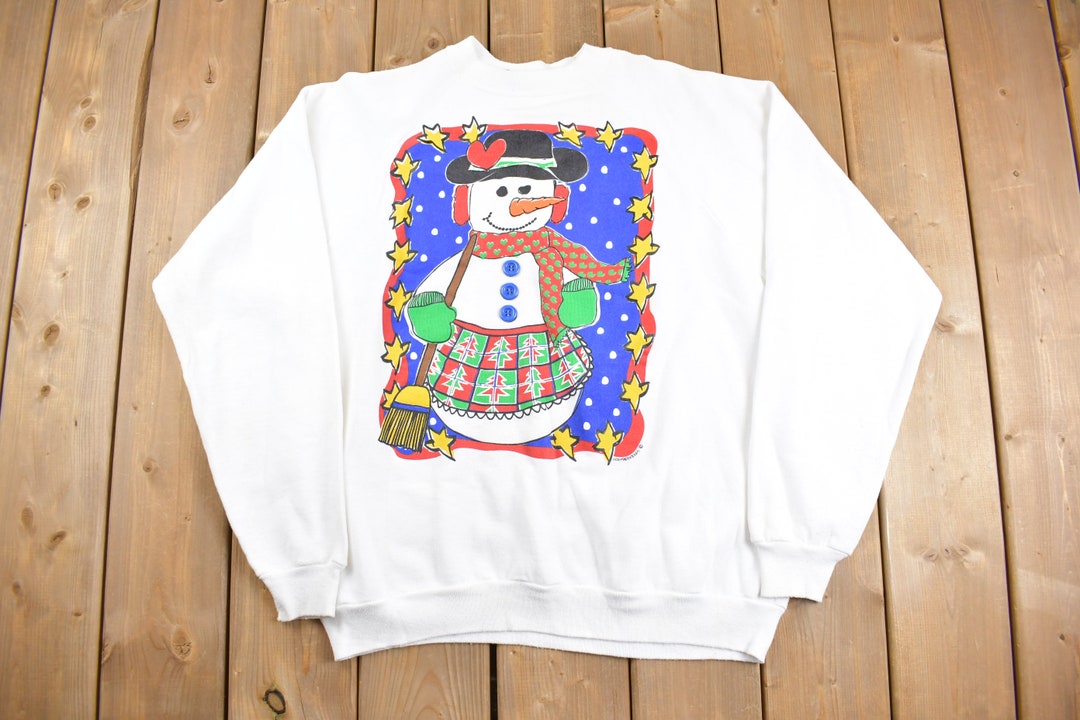 Vintage 1990s Cute Snowman Graphic Crewneck Sweatshirt / 90s Crewneck ...