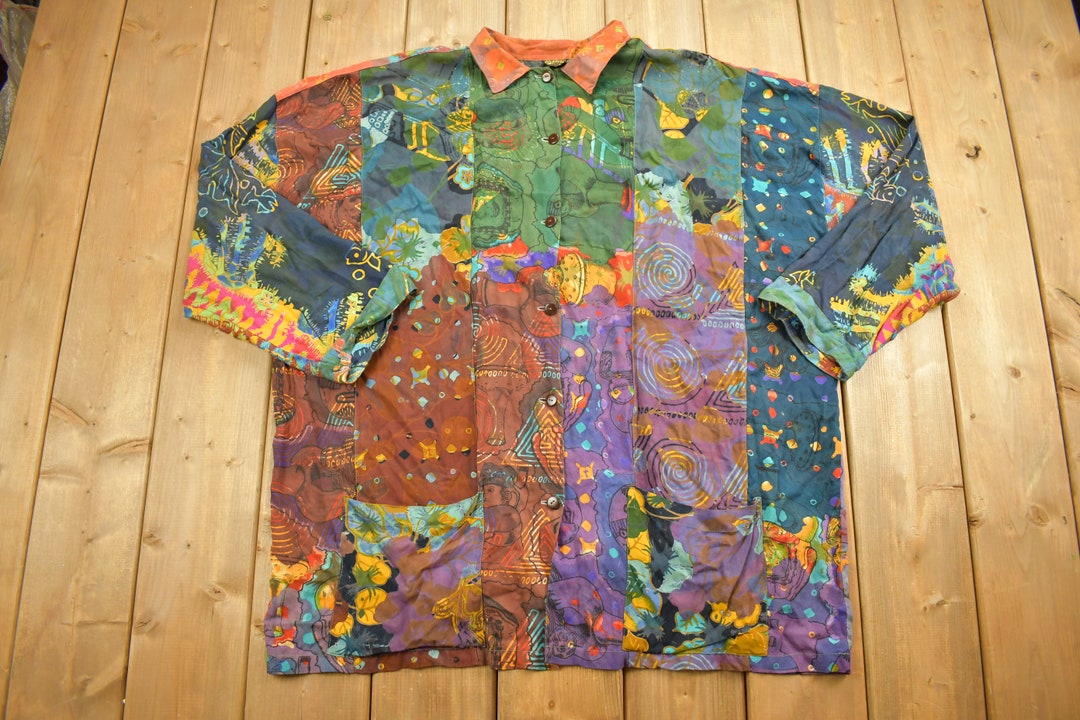 Vintage 1980s Passion Design Button up Shirt / Abstract Pattern ...